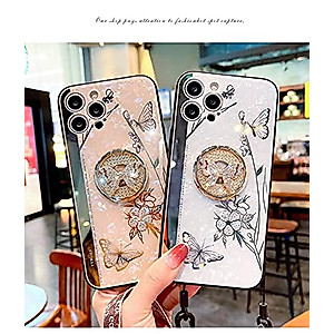 Aulzaju for iPhone 12 Pro Max Phone Case Cute Glitter Girly Women Flower Design,Luxury Plating Pearly Lustre Pattern,Sparkle Bling Diamond Butterfly Kickstand,Plating Hard Back Rugged Bumper Cover