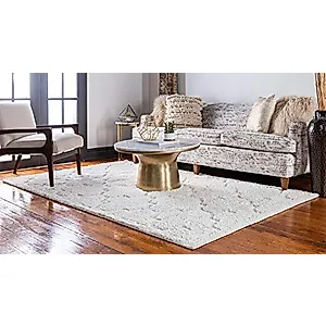 Rugs.com Lattice Shag Collection Rug – 8' x 10' Ivory Shag Rug Perfect for Living Rooms, Large Dining Rooms, Open Floorplans
