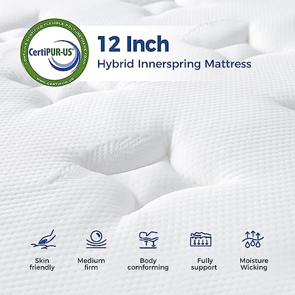 InofiaSeren Full Mattress, Individual Pocket Spring Hybrid Full Size Bed with Gel Memory Foam, Breathable Full Mattress in a Box, Medium Firm Support, 75''*54''*12''