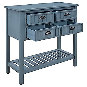 Merax Navy Classic Buffet Sideboard, Wood Cabinet, Console Table with Storage Shelf, 4 Drawers for Living Kitchen Dining Room, Type 10