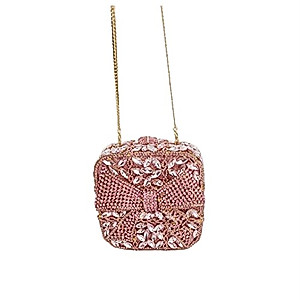 Bowknot Cute Women Crystal Box Clutch Evening Bags Wedding Party Cocktail Rhinestone Handbags and Purses Hollow Evening Bag (pink)