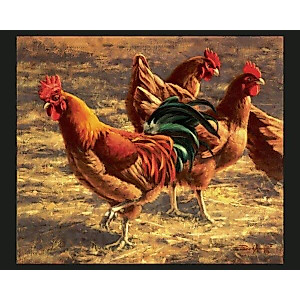FlashPhoenix Quality Sewing Fabric - 35 x 44 Inch Digital Fabric Panel - Yard 36 x 44 Inch Birds Rooster Chicken Scene