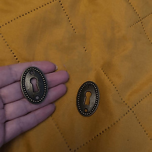 dophee 10Pcs Oval Stamped Antique Brass Decorative Keyhole Cover Plate, Keyhole Escutcheon Plate for Cabinet, Door, Dresser, Drawers, Desk Furniture Hardware