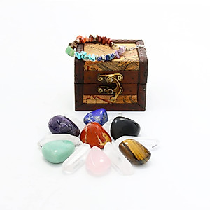 Nvzi Crystals and Healing Stones Set in Wooden Display Box, Gemstones and Crystals Kit, 7 Chakra Stones, Spiritual Gifts for Women, Witchcraft Supplies and Tools, Raw Crystals for Beginners