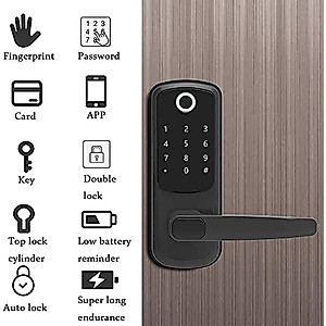 Alexa Door Locks for Front Door, Gimkok 6-in-1 Keyless Front Door Lock Alexa with Reversible Handle for Home, Office, Voice Control, Use APP, IC Card, Anti-peep Code Door Lock Handle (Black)