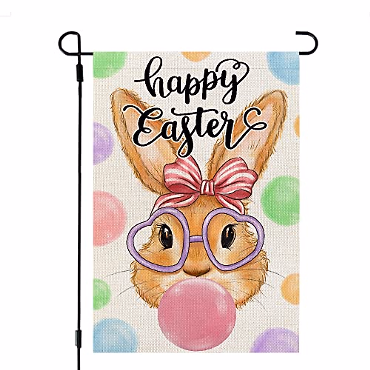 CROWNED BEAUTY Happy Easter Bunny Garden Flag Bubbles 12x18 Inch Double Sided for Outside Burlap Small Yard Holiday Decoration CF703-12