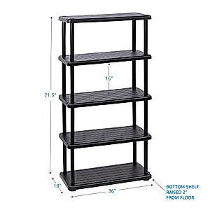 Iceberg ICE20853 Rough N Ready High Density Polyethylene Open Storage System, 36" Width x 74" Height x 18" Depth, 5 Shelves, Platinum