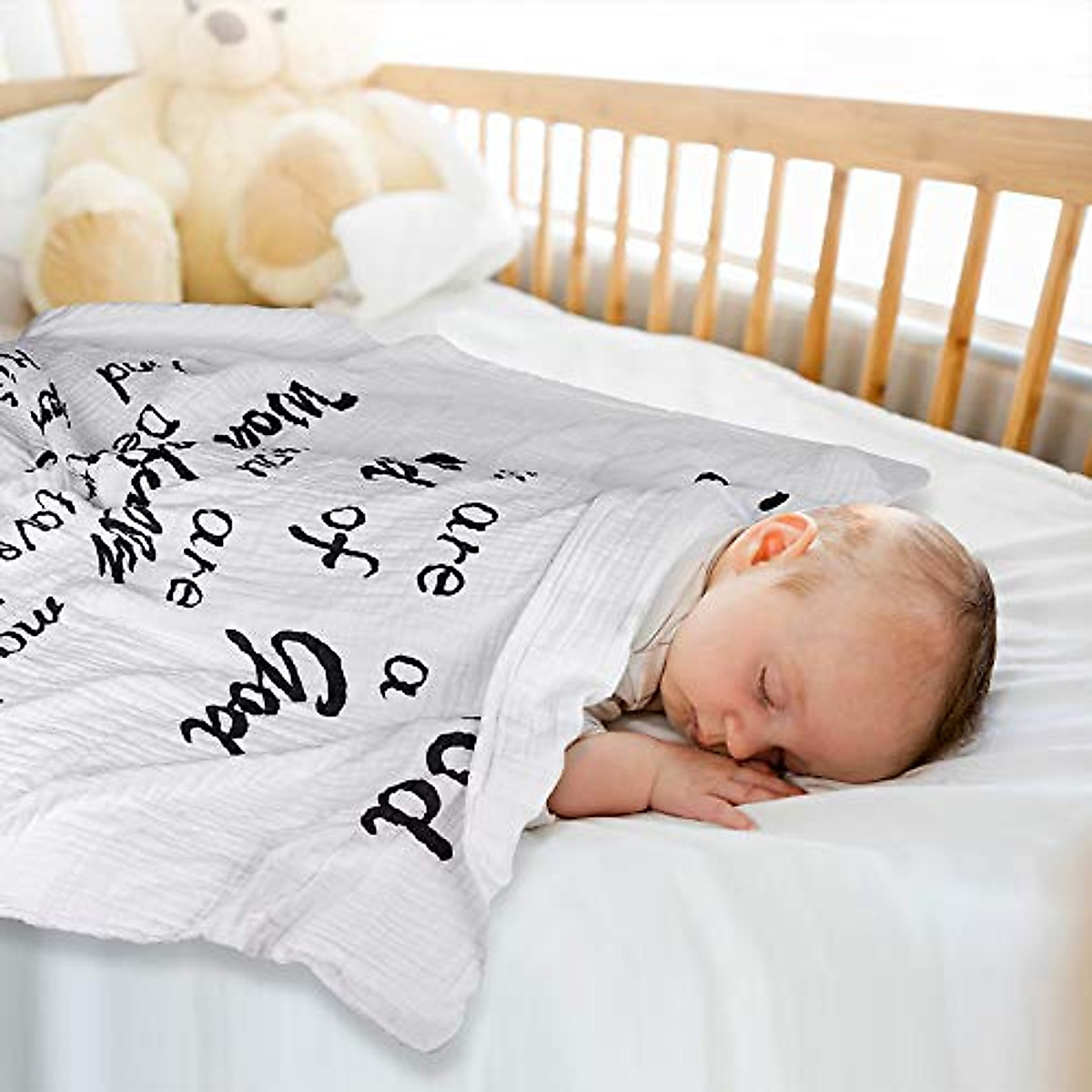 YLOVAN Baby Muslin Swaddle Blankets - ‘Child of God’ Quote - Christening, Baptism, Baby Shower, Godchild Gift for Newborn Boys and Girls (White, 47"x47")
