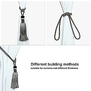 MALANOV 2 Pack Curtain Beaded Tassels Tiebacks Tie-Backs, Curtain Handmade Holdbacks, Polyester Beaded Curtain Tieback - Grey