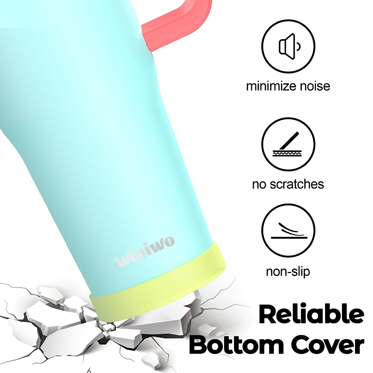 winiwo 40 oz Tumbler with Handle and Straw for Her, Flexible Straw, Insulated Tumbler Cups with Silicone Bottom, Keeps Beverages Cold Up to 24 Hours, Gym/Work/Travel/School/Gift（Elegant Blue）