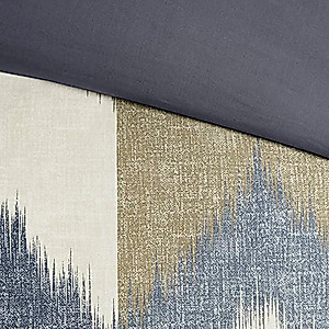 INK+IVY King Size Comforter Set, Cozy Cotton Comforter, All Season, Lightweight Comforter King Bed Set with 2 Matching Shams, Modern Cabin Lodge Ikat Chevron Design, Navy King/Cal King 3 Piece