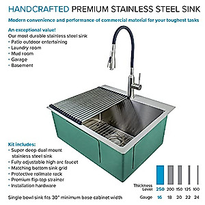 Transolid LSA3-252212-BS 25-in x 22-in Dual-Mount Laundry/Utility Sink Kit in Brushed Stainless