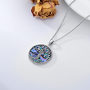 TOUPOP Christmas Gifts for Women Tree of Life Necklaces 925 Sterling Silver Abalone Shell Family Tree Pendant Necklace Jewelry Gifts for Women Friends Mom Birthday