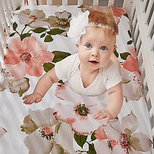 Brandream Sunny Floral Crib Bedding Sets for Girls Nursery Set 3-Piece Farmhouse Comforter Set, Baby or Toddler Fitted Sheet, Double Lace Crib Bed Skirt, Cotton