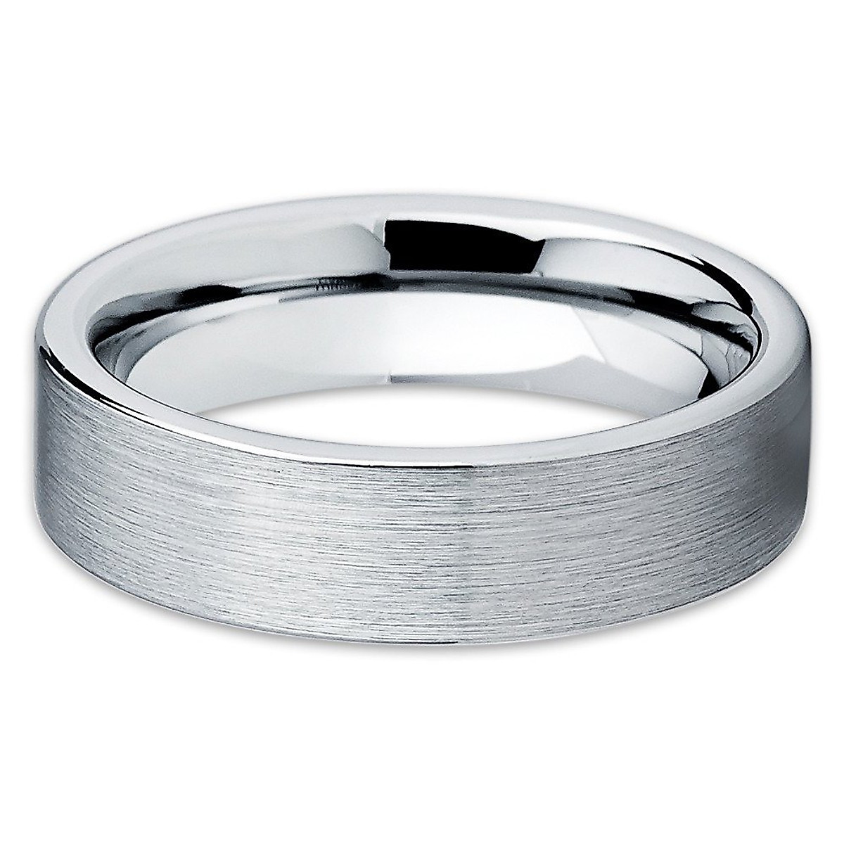 Silly Kings 6mm Silver Tungsten Carbide Wedding Band Flat Shape Brushed Unisex Comfort Fit 7.5