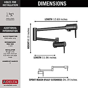 Delta Faucet Contemporary Matte Black Pot Filler Faucet Black, Pot Filler Black, Delta Pot Filler, Pot Filler Faucet Wall Mount, Potfiller, Brass Construction, Matte Black 1165LF-BL