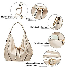 VOGUZY Handbags for Women Large Hobo Shoulder Bags Zipper Purse Tote Bag PU Leather Fashion Tote Satchel Bag Wallets White