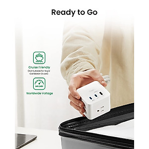 GONEO Power Strip with USB C Ports - 30W High-Speed Charging Station with 3 Outlets, 2 USB C Ports for iPhone 14/13 Series, 5 ft Extension Cord, Travel Home Office Cruise Essential