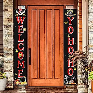 Pirate Happy Birthday Banner Pirate Party Supplies Decorations Pirate Porch Sign for Pirate Hanging Decoration for Indoor/Outdoor Pirate Decoration Party
