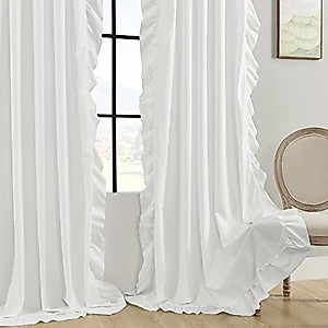 White Ruffle Curtains for Living Dining Room Bedroom 108 Inches Long 2 Panels Set Room Darkening Drapes Rod Pocket Light Reducing Window Treatment Curtains for Office Hallway Doorway, 52''x 108'' 9ft
