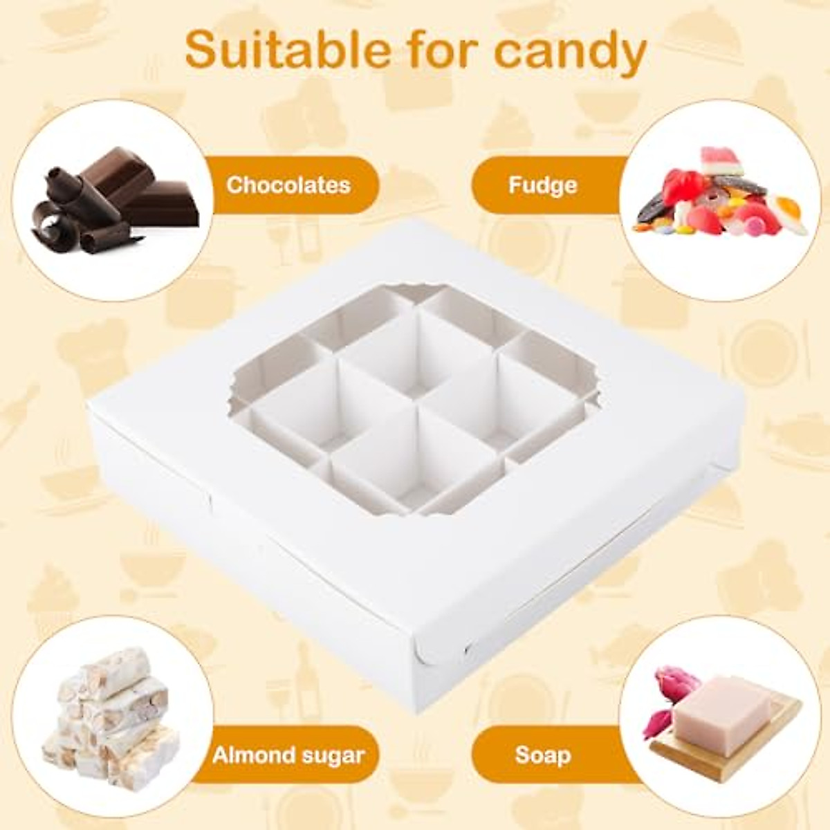 Empty White Pick and Mix Sweet Boxes with Inserts Clear Window and Divider 16-Compartments Quick Assemble Sampler Boxes for Chocolate Sweet Assortment (30 Pcs)