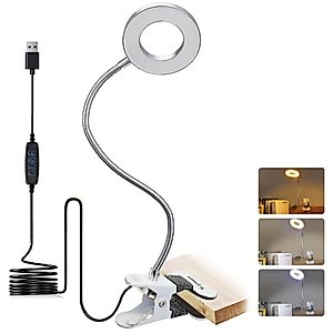 Skymore Clip on Light -3 Color Modes&10 Brightness LED Reading Desk Light with Clamp Flexible Gooseneck Book Light for Kids' Bedtime Reading, Zoom Meetings, Clip on Table, Headboard, Dorm&Office Use