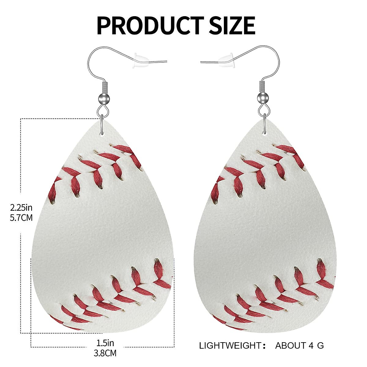 Zokola Baseball Faux Leather Earrings, Abstract Sport Baseball Texture Cute Pendants Earrings Teardrop Dangle Leather Earrings Holiday Earrings Making Supplies