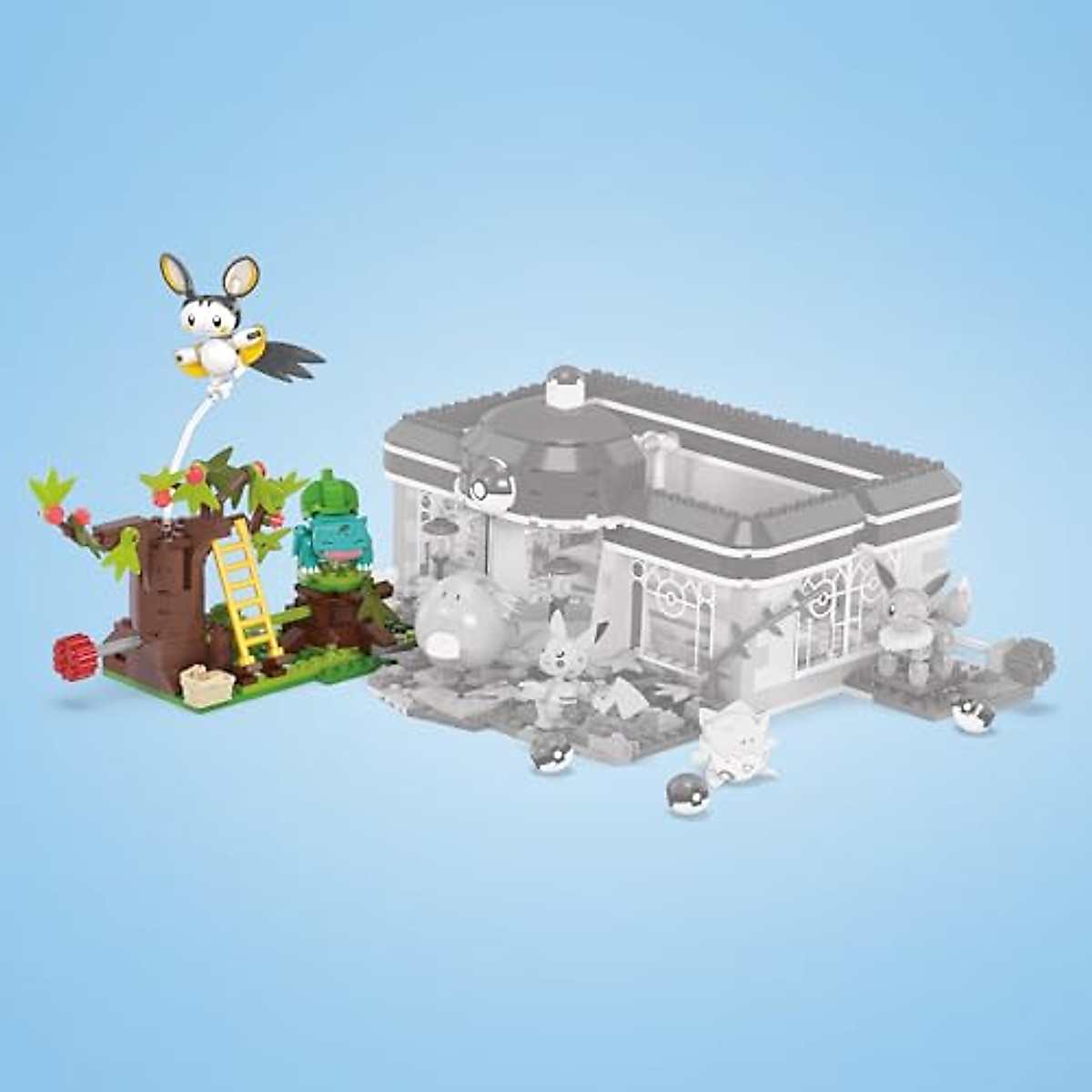 Mega Pokémon Building Toys Set Emolga and Bulbasaur’s Charming Woods with 194 Pieces, 2 Poseable Characters and Motion, for Kids