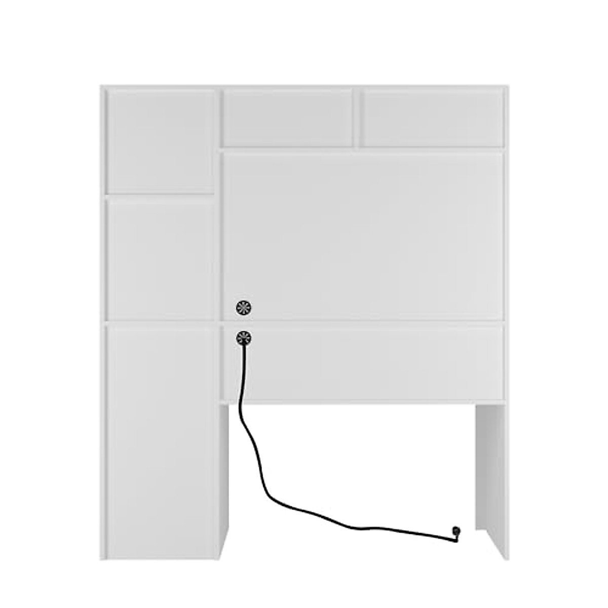 HESIEU Wooden Office Desk Computer Desk with Drawers and Cabinets Open Shelf Writing Desk Workstation Comes with 3 AC Outlets and 2 USB Charging Ports for Office Study Living Room