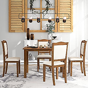 Origeture Dining Table Set for 4 Small Spaces, Solid Wood Dining Set with 4 Chairs, 5 Piece Kitchen Table Set for Apartment, Rectangle Breakfast Table and Chairs (Dining Table Set for 4, Walnut)