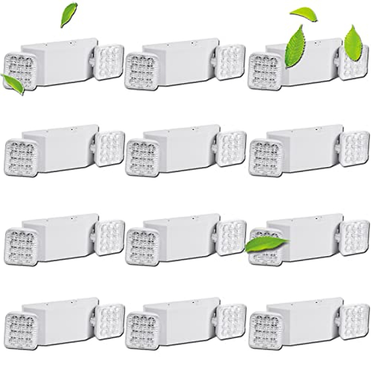 Led Emergency Lights Fixture 12 Pack, LED Emergency Light for Home Power Failure, Commercial LED Emergency Light with Battery Backup, Adjustable Two Head Emergency Exit Lights, Hardwired Square