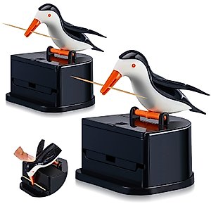Suclain 2 Pieces Woodpecker Toothpick Holder Bird Toothpick Dispenser Bird Shape Toothpick Case Cute Funny Toothpick Box for Kitchen (White and Black)