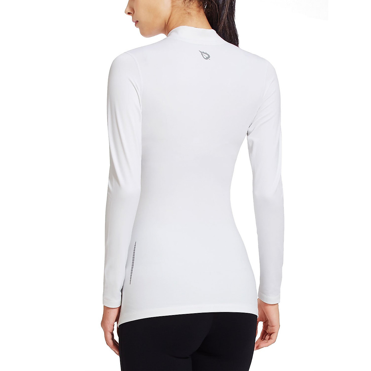 BALEAF Thermal Long Sleeve Running Shirt Women Workout Tops Gym Clothes Mock Neck Fleece Hiking Skiing Base Layer for Winter Cold Weather White L