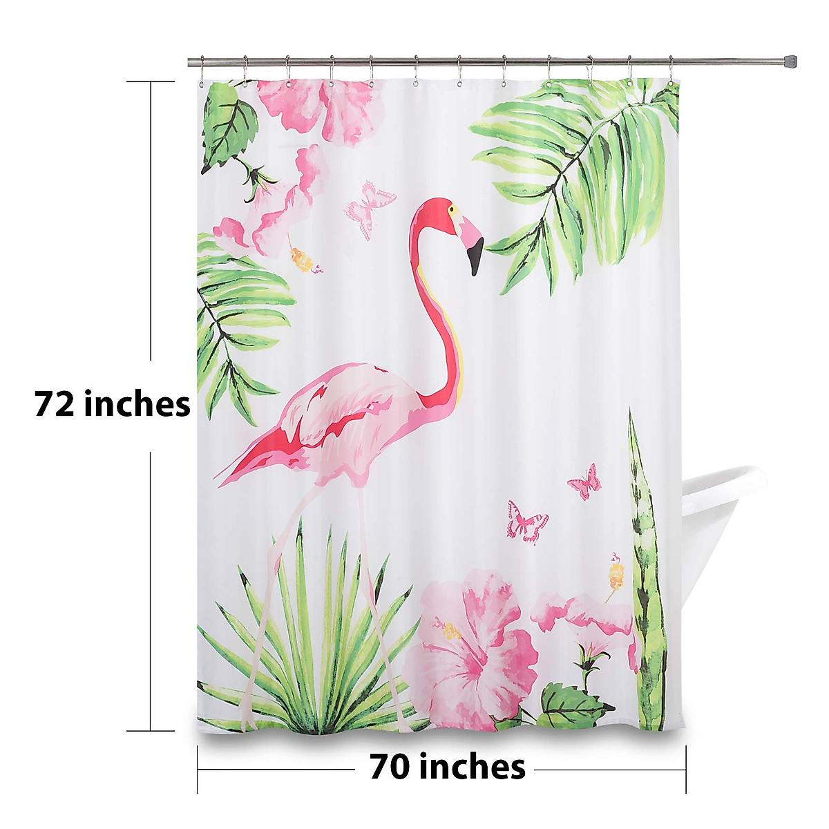 Beda Home Jungle Theme Shower Curtain, Flamingo with Tropical Floral Digital Printed Shower Curtain. 70Wx72L Inches Waterproof Cloth Fabric Machine Washable, suit for Bathroom Bathtub Decoration.