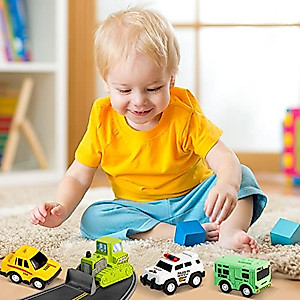 JOYIN 18 Piece Pull Back City Cars and Trucks Toy Vehicles Set Model Car, Friction Powered Die-Cast Cars for Toddlers, Boys, and Girls’ Educational Play, Easter Basket Stuffers Egg Fillers