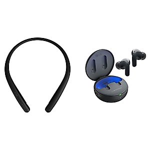 LG Tone Style HBS-SL5 Bluetooth Wireless Stereo Neckband Earbuds with True Wireless Bluetooth Earbuds T90 - Adaptive Active Noise Cancelling Earbuds with Dolby Atmos, Black, Small
