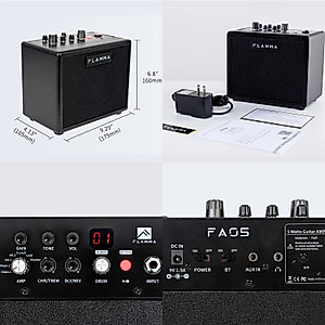 FLAMMA FA05 Electric Guitar Amplifier Combo Guitar Amp 5 Watt Support Bluetooth Headphone 7 Preamp Models Built-in Mod Reverb Delay Chorus Effects 40 Drum Machine for Performance Practice Recording