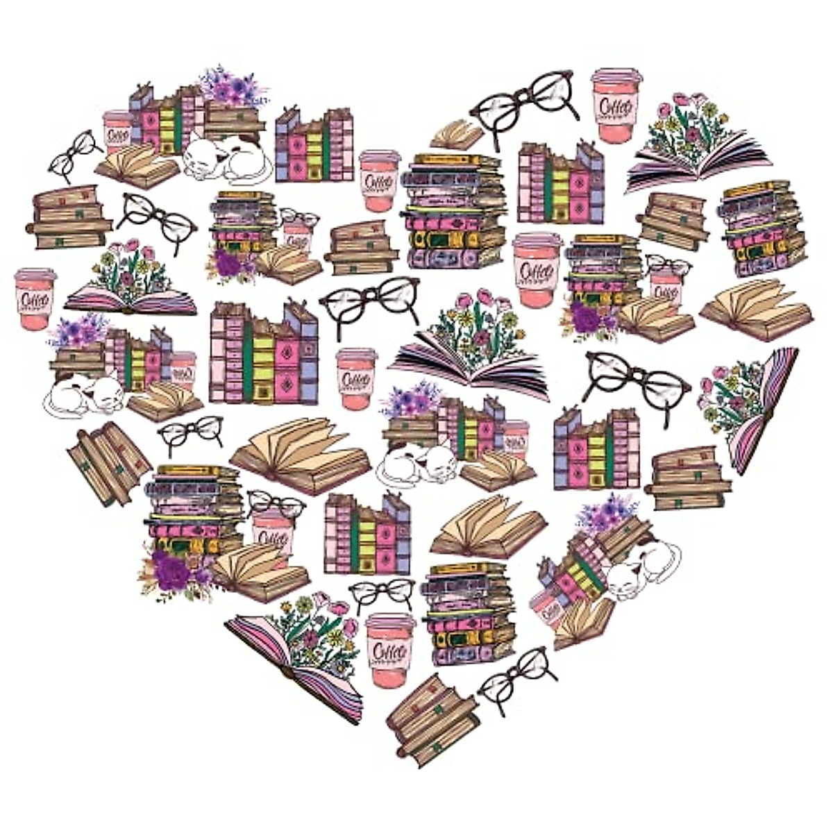 Heart Book 5 Inch Waterproof Decal Sticker Wall Window I Love Books Bookworm Read Reader Reading Music Teacher Classroom Coffee Coffeeshop Book Store Library Inspirational Bookmark Scrapbook Planner Paper Journal School CS1481-2PK