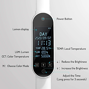 CELYST 15W LED Desk Lamp with Clamp, Date, Calendar, Touch Panel, 28.3 Long Arm Flexible Desk Light for Video Conferencing, Architect/Task/Drafting Light, 3 Color Modes, 15 Brightness Dimmable, White