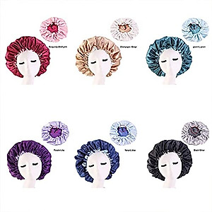 Cospack Satin Bonnet Sleep Bonnet Cap - Extra Large Double Layer Reversible Adjustable Satin Cap for Sleeping Hair Bonnet (L.blue+Beige)