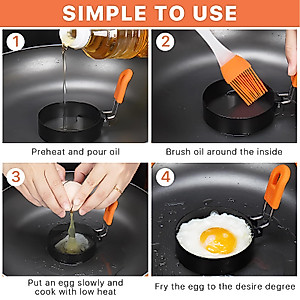 Elesunory 6 Pack Egg Rings for Frying Eggs, Nonstick Pancake Mold, Professional Stainless Steel Egg Mold with Anti-scald Handle, Round Egg Ring for Griddle Muffins Breakfast(8 Inch, 6 Inch, 3.5 Inch)