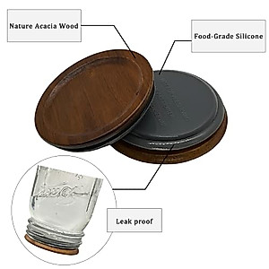 6 Pack Mason Jar Lids wide Mouth，Acacia Wood Ball Regular Mouth Lids，Reusable Mason Jar Lids With Food Grade Material Silicone Sealing Rings,Jar Wooden Storage Lids, regular, Brown…（86mm）