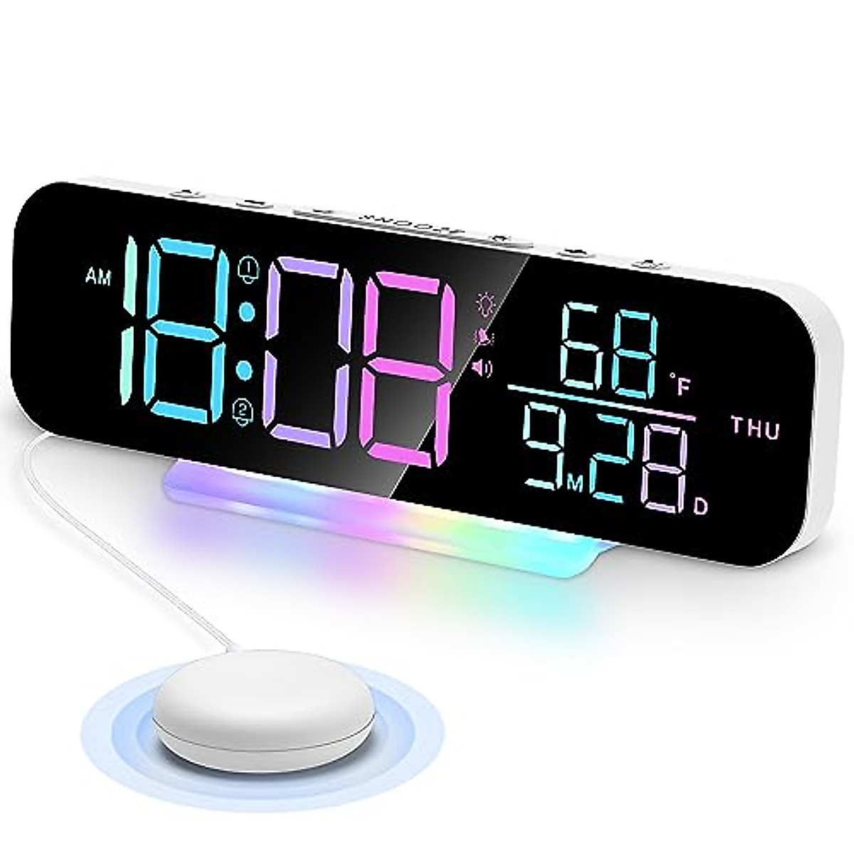 Cadmos Super Loud Vibrating Alarm Clock with Bed Shaker,Large LED Digital Display,Night Light,Ideal for Heavy Sleepers Adults,Hearing Impaired Deaf,Kids,Teens,Living Room,Bedrooms(White)