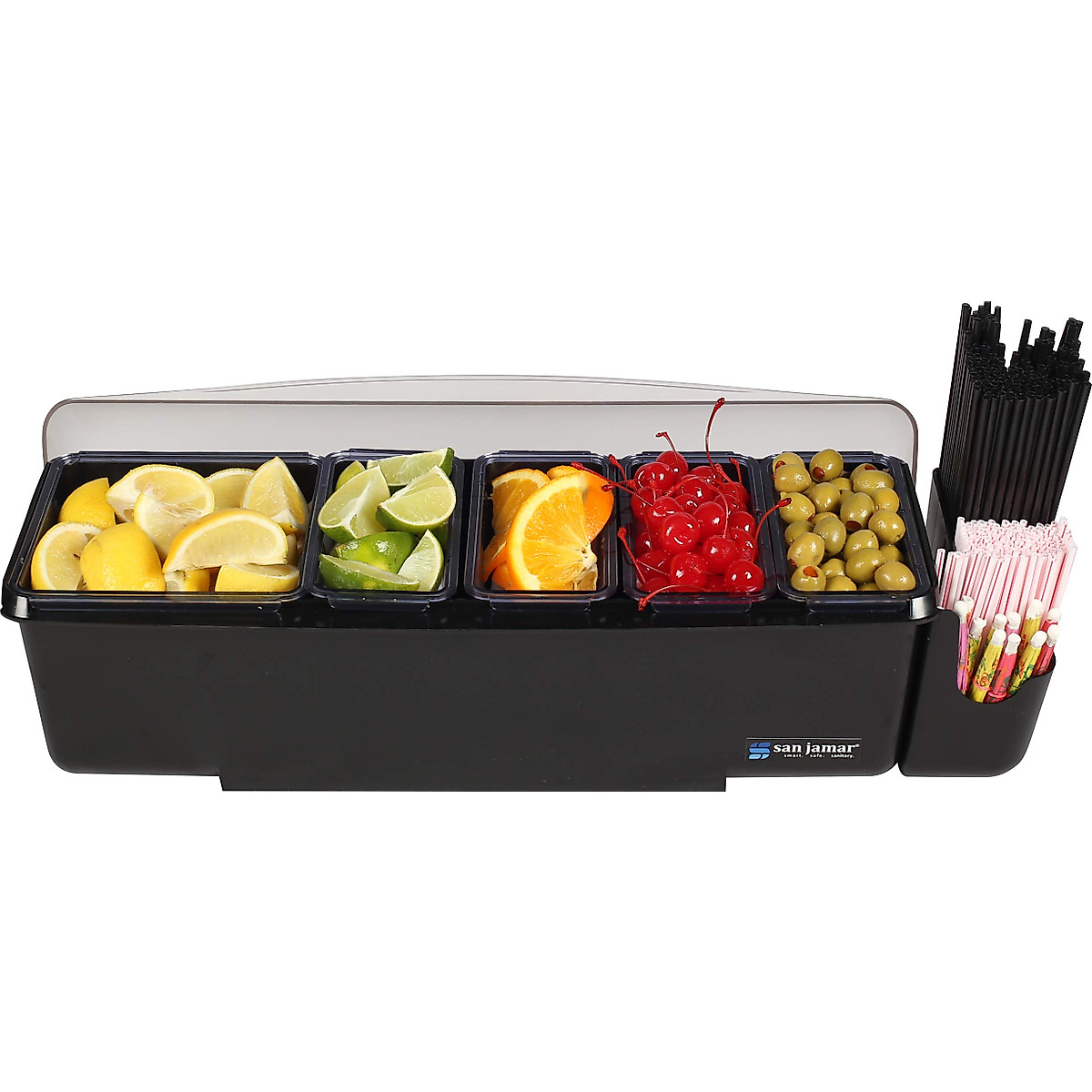 San Jamar Dome Plastic Garnish Center, 8 Pint - 5 Tray, Black