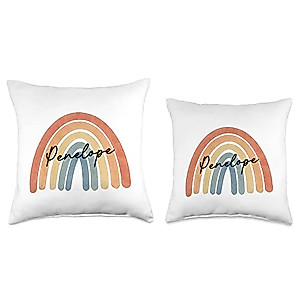 Boys & Girls New Baby Personalized Name Cushions New Born Baby Penelope Personalized Gift Rainbow Nursery Throw Pillow, 18x18, Multicolor