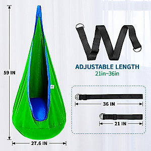 OUTREE Kids Pod Swing Seat, Cotton Child Hammock Swing Chair, Sensory Swing for Indoor and Outdoor Use, Green and Blue