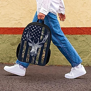 Mumeson Cool Deer and America Flag Print Kids Backpack Schoolbag Soft Cushion Shoulder Straps Rucksack Daypack Durable Zipper Closure Bookbag for Boys Middle School