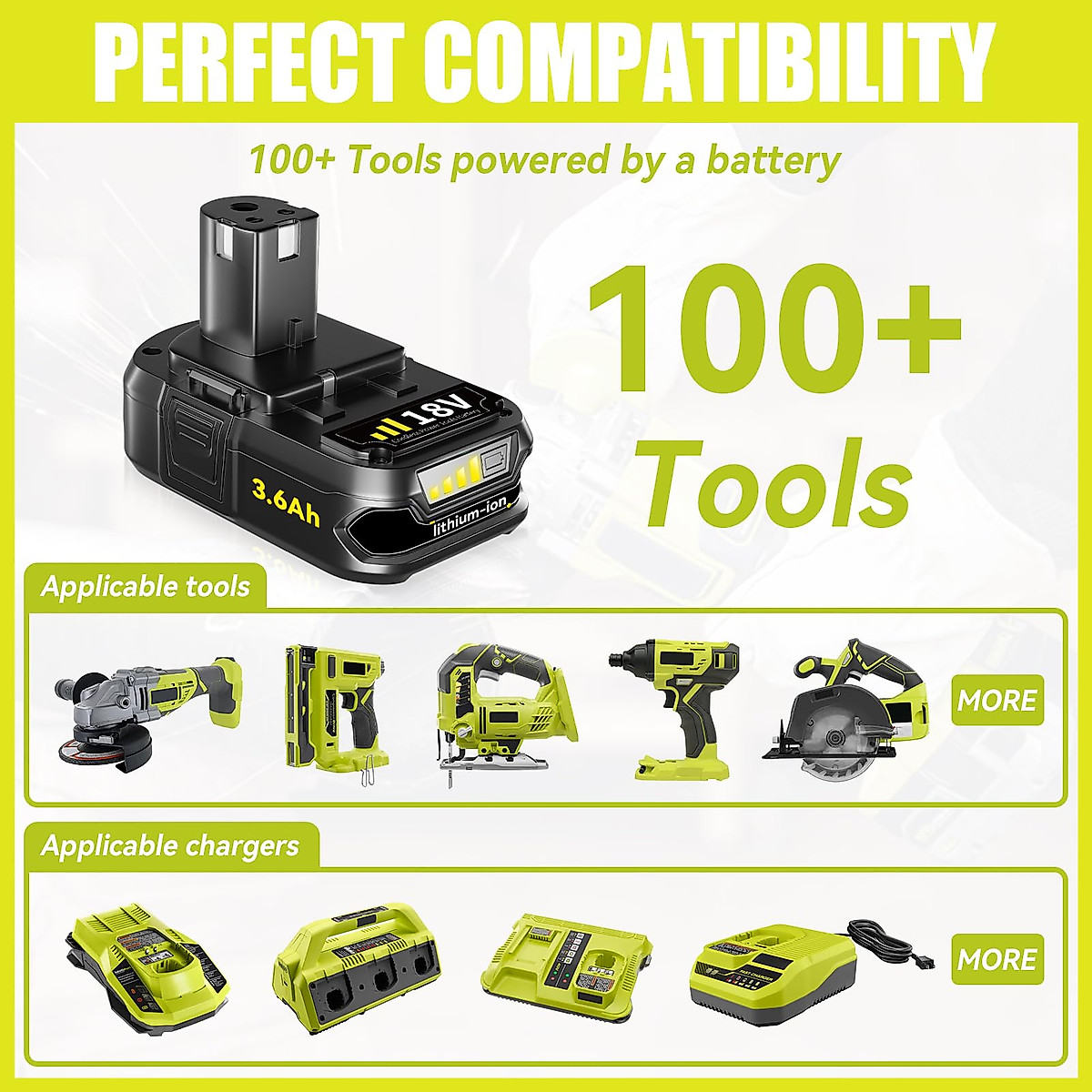 VANON Replacement for Ryobi 18V Battery 3.6Ah Lithium ion 18 Volt Batteries Replacement for Ryobi 18V Cordless Tools P102 P107 P105 P104 P103 P108 2Pack.