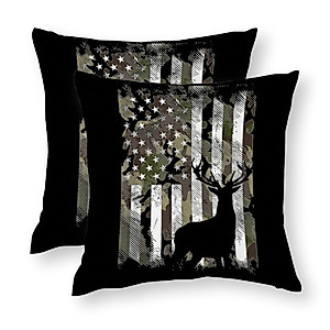 Opahxa5 American Flag Camo USA Deer Throw Pillow Case Square Cozy Pillow Cover Home Decor for Living 18 x 18-Inch