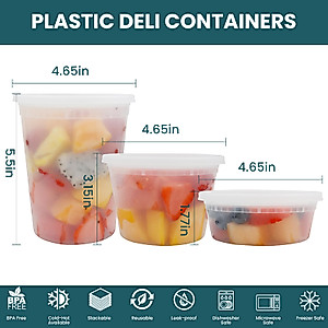 WGCC Deli Containers with Lids 48 Sets- Disposable Soup Containers with Lids 8oz, 16oz, 32oz - Plastic Containers with Lids, Food Containers with Leakproof, BPA Free/Microwave/Freezer/Dishwasher Safe